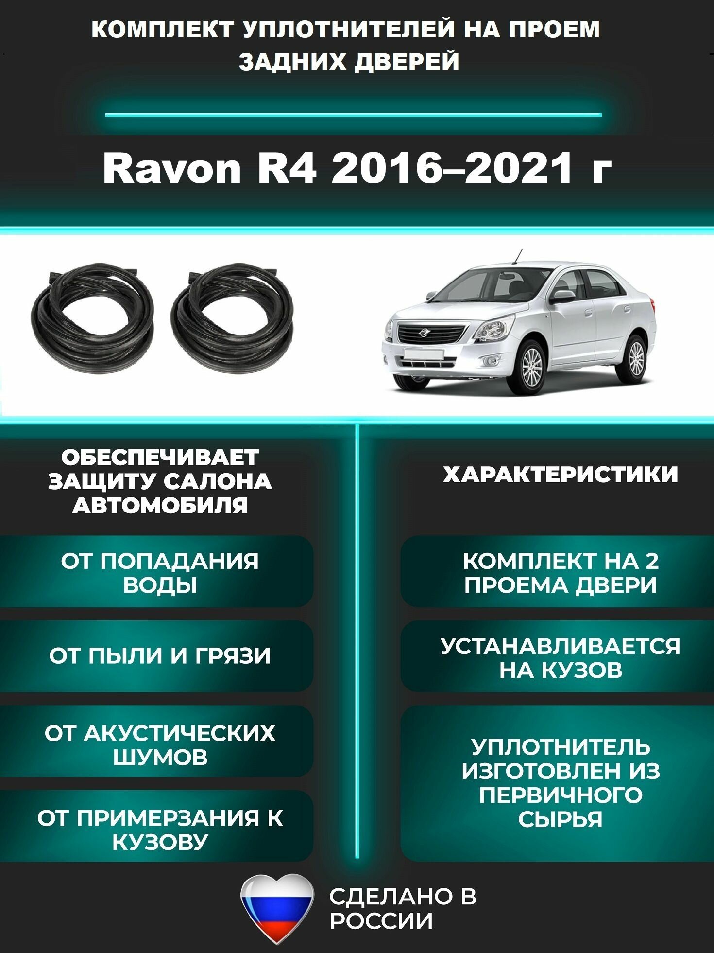 Комплект уплотнителей на проем задних дверей для Ravon R4 2016-2021 год / Равон Р4, Р 2 шт