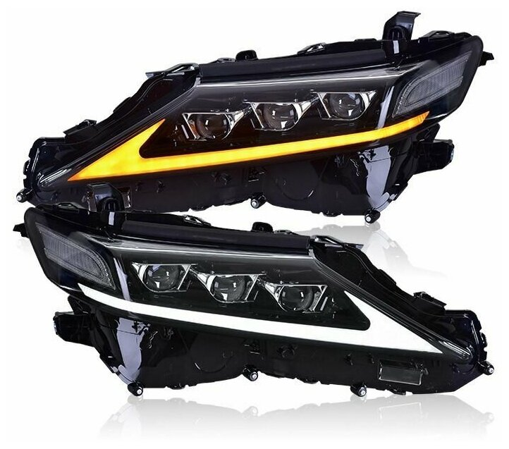 Передние фары Тойота Камри 70 2019-2021, полностью светодиодные, яркие ДХО, бегущий поворотник