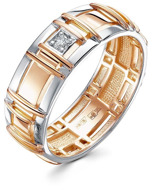 Кольцо обручальное, комбинированное золото, 585 проба, родирование, бриллиант