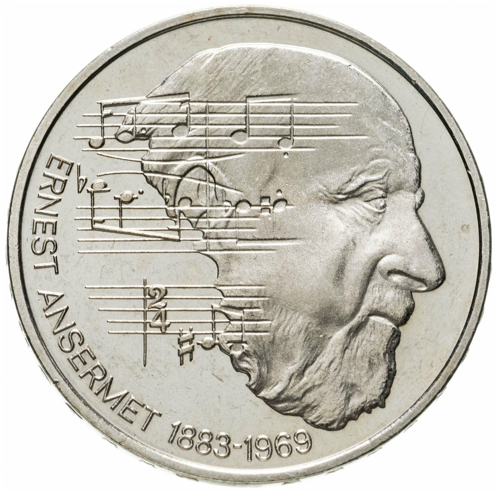 Швейцария 5 франков francs 1983 "100 лет со дня рождения Эрнеста Ансерме", Мельхиор медь-никель, в сохранности AU-UNC