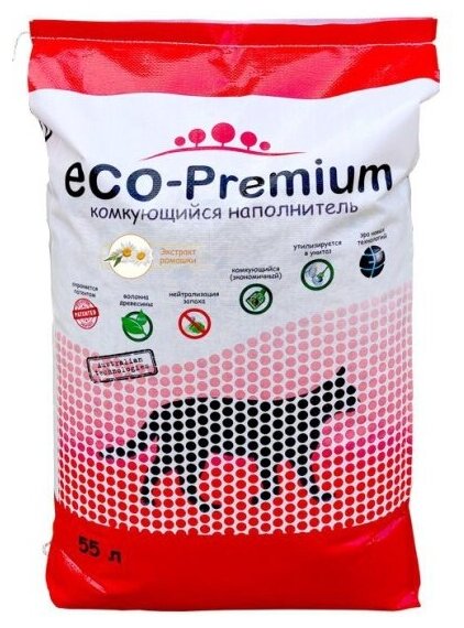 Наполнитель для кошачьих туалетов Eco Premium Ромашка древесный комкующийся с ароматом Ромашки 20,2 кг 55 л