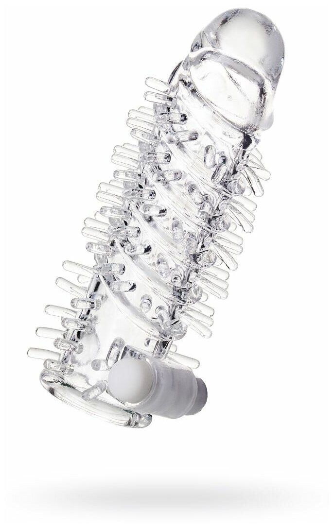 Насадка на пенис TOYFA A-Toys с вибропулей и шипами - 13,4 см, прозрачный