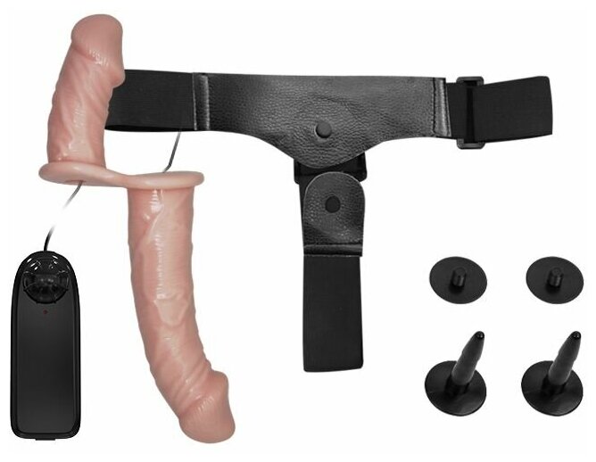 Женский телесный страпон с вагинальной вибропробкой Ultra - 17,5 см.