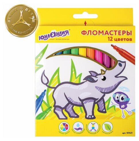 Фломастеры юнландия 12 цветов, "экзотика", вентилируемый колпачок, картон, 151421 (цена за 1 ед. товара)
