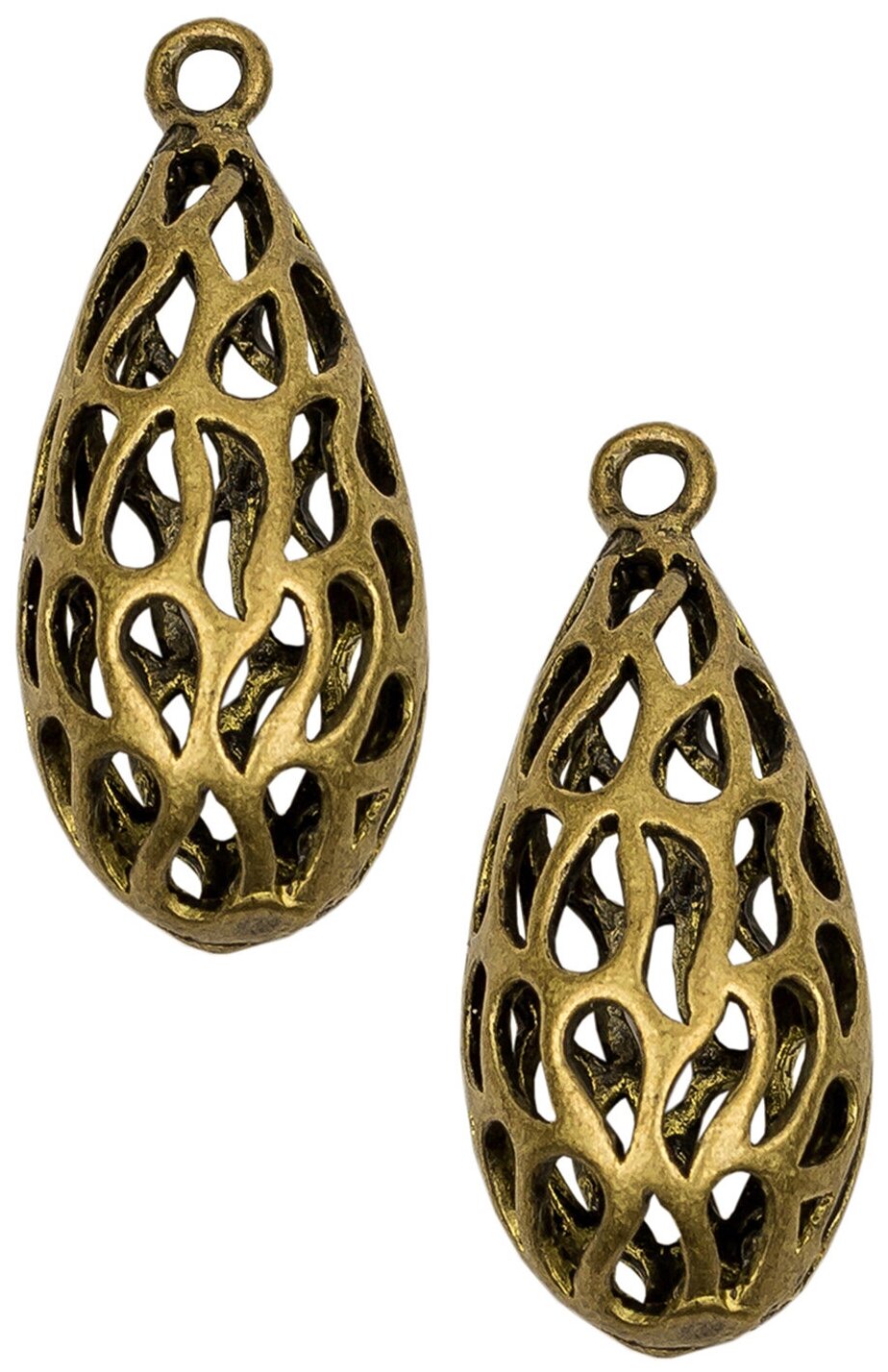 Подвеска филигранная капля 24х10 мм отверстие - 2 мм, латунь с покрытием "старинная бронза", 2 шт.