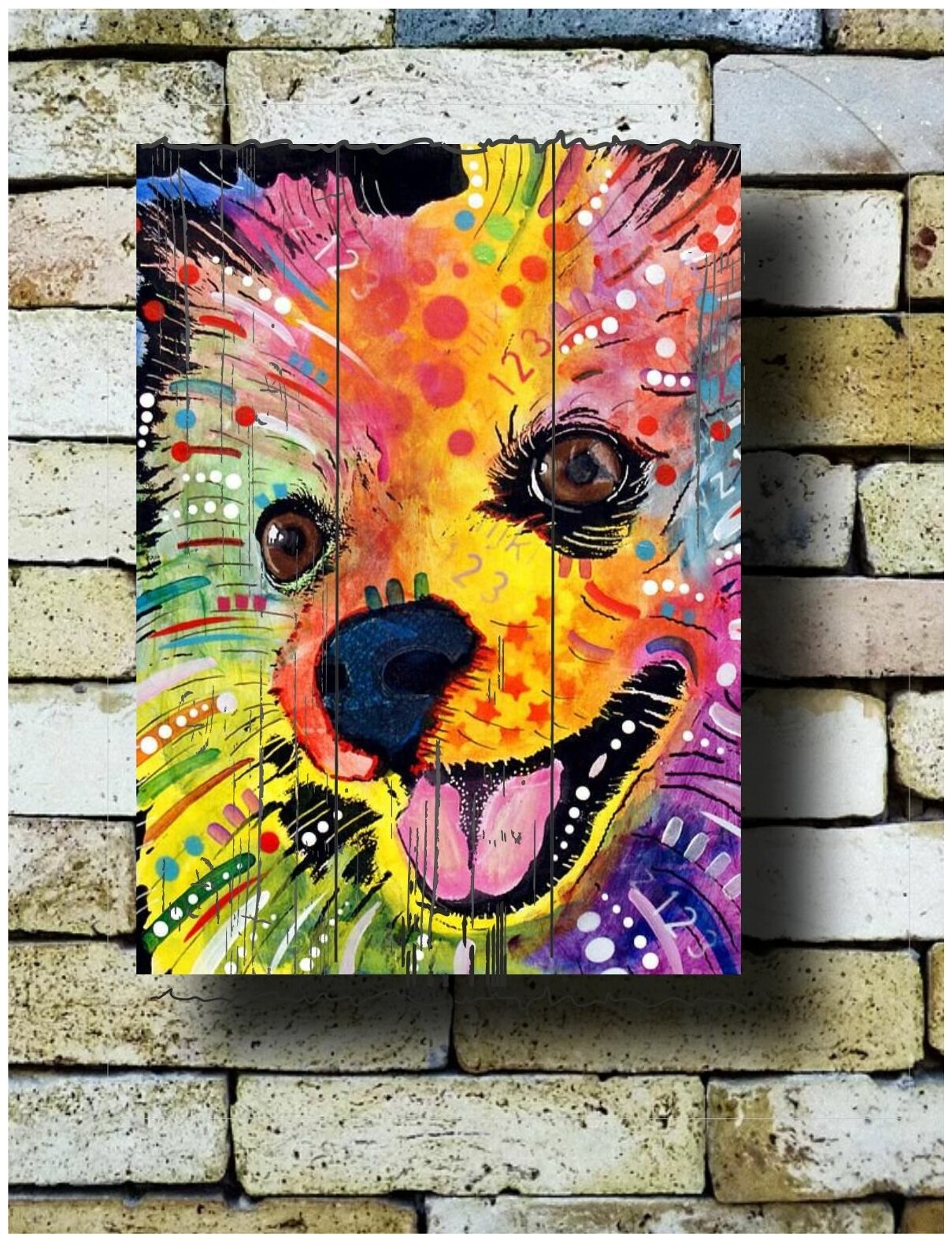 Картина на досках 'Шпиц. Щенок. Щеня. Собакен. Собака. Пес. Псина'