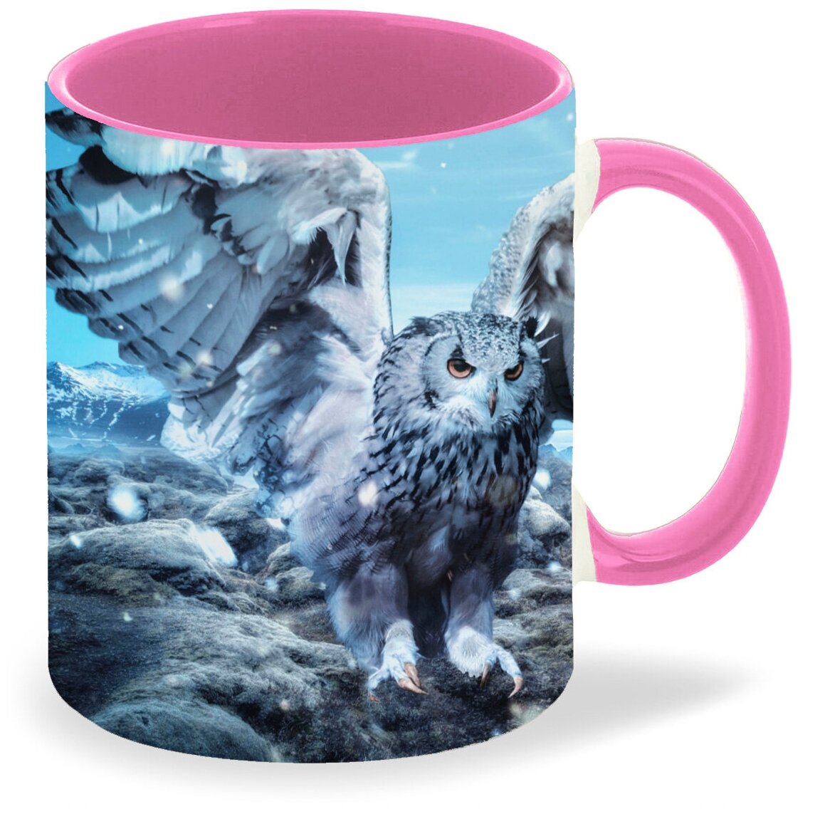 Кружка розовая CoolPodarok Сова на фоне иней