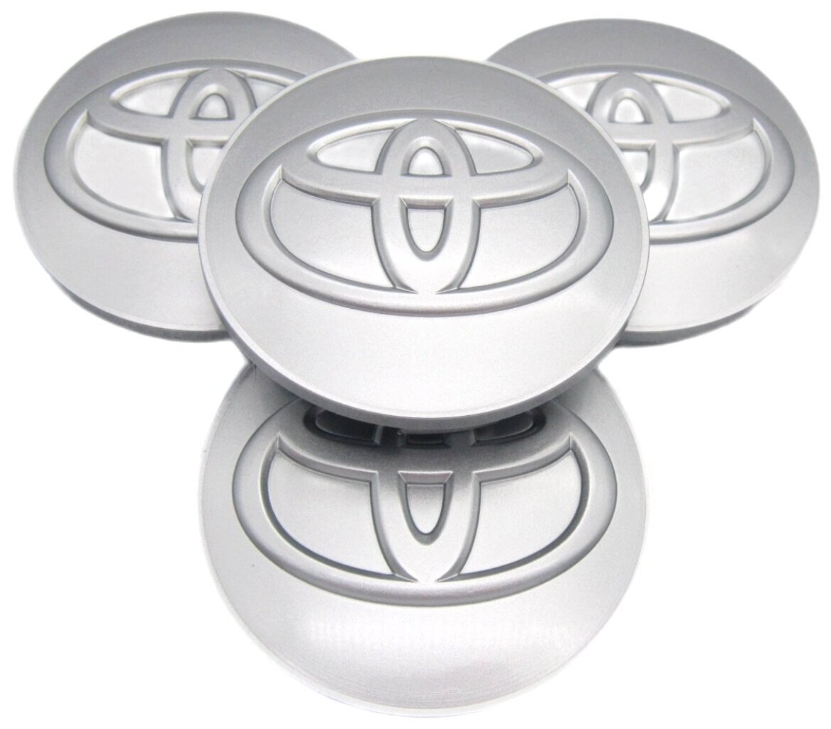 Колпачки, заглушки на литые диски КиК Тойота серебристый 62/55/10, комплект 4 шт.