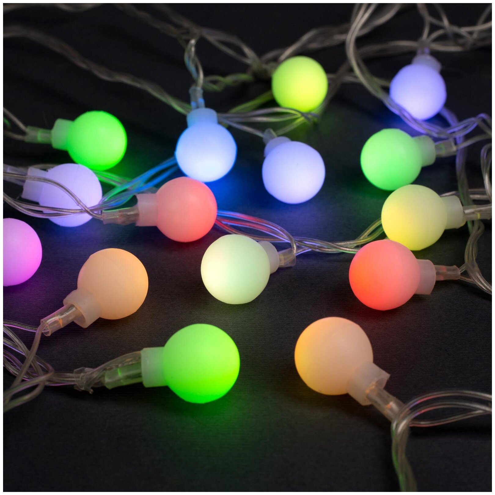 Гирлянда "Нить" 5 м с насадками "Шарики белые", IP20, прозрачная нить, 20 LED, свечение RG/RB, мигание, 220 В