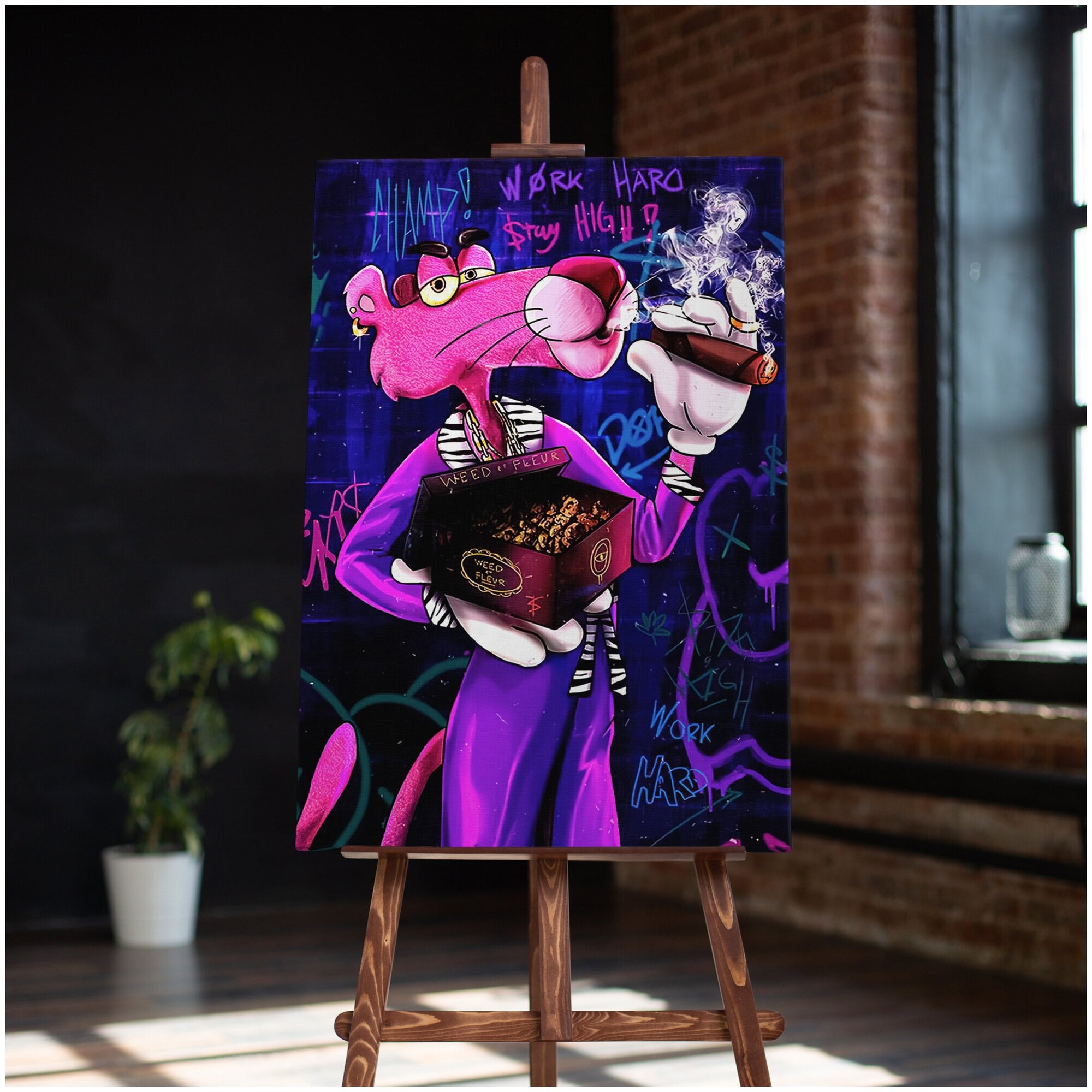 Интерьерная картина на холсте с подрамником постер граффити "Розовая пантера"