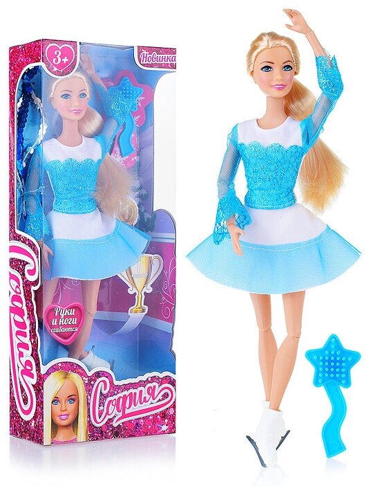 Кукла "София фигуристка" 29 см, ( в комплекте: расческа, коньки, лента) в коробке