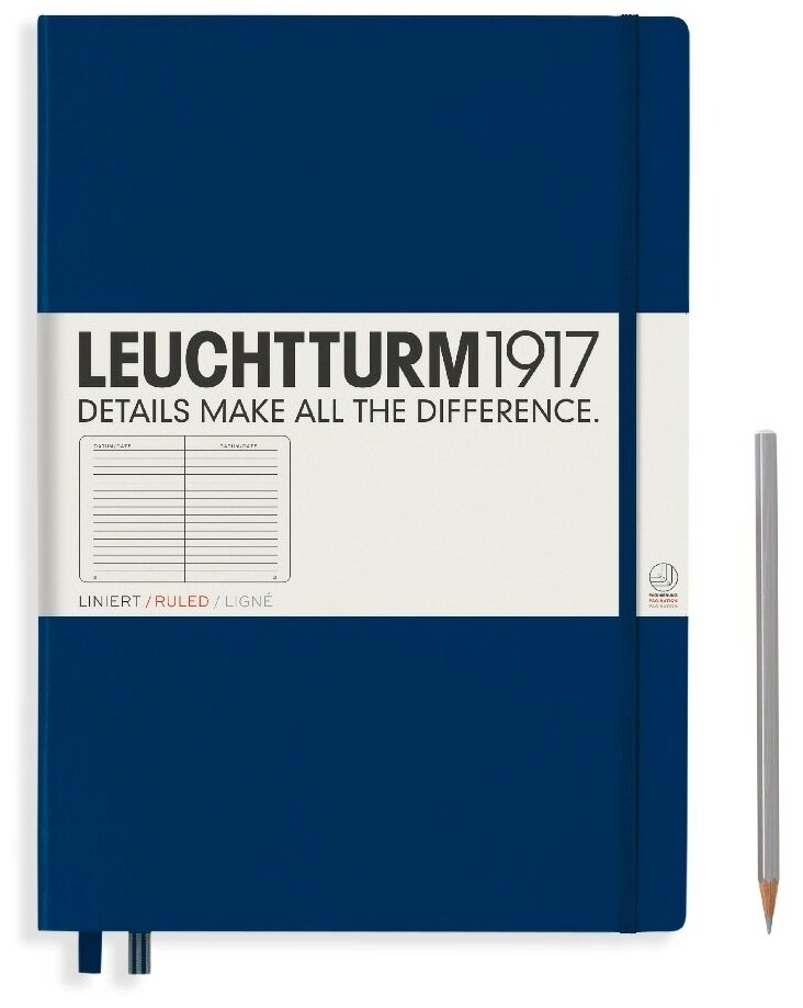 Блокнот Leuchtturm Master A4+ 117л в линейку твердая обложка Синий Неви