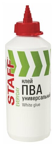 Клей ПВА универсальный 0,5 кг (бумага, картон, дерево), STAFF, 606429 (цена за 1 ед. товара)