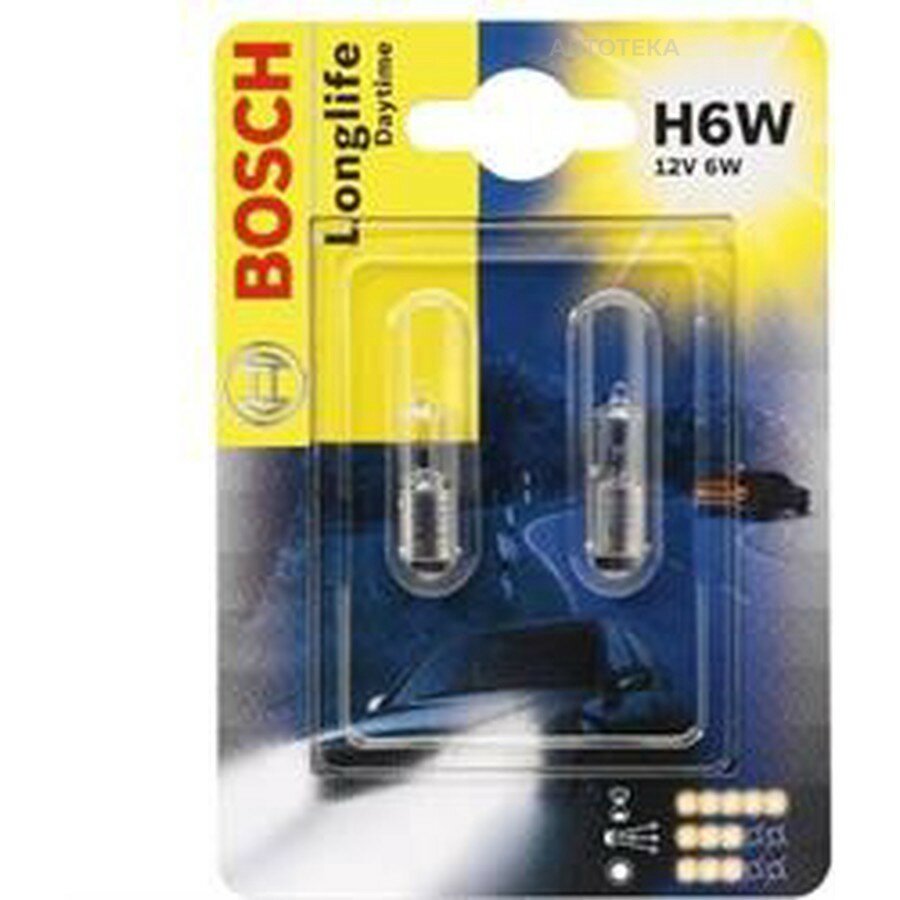 Лампа накаливания H6W BAX9s 12V 6W LONGLIFE DAYTIME к-кт BOSCH 1987301061