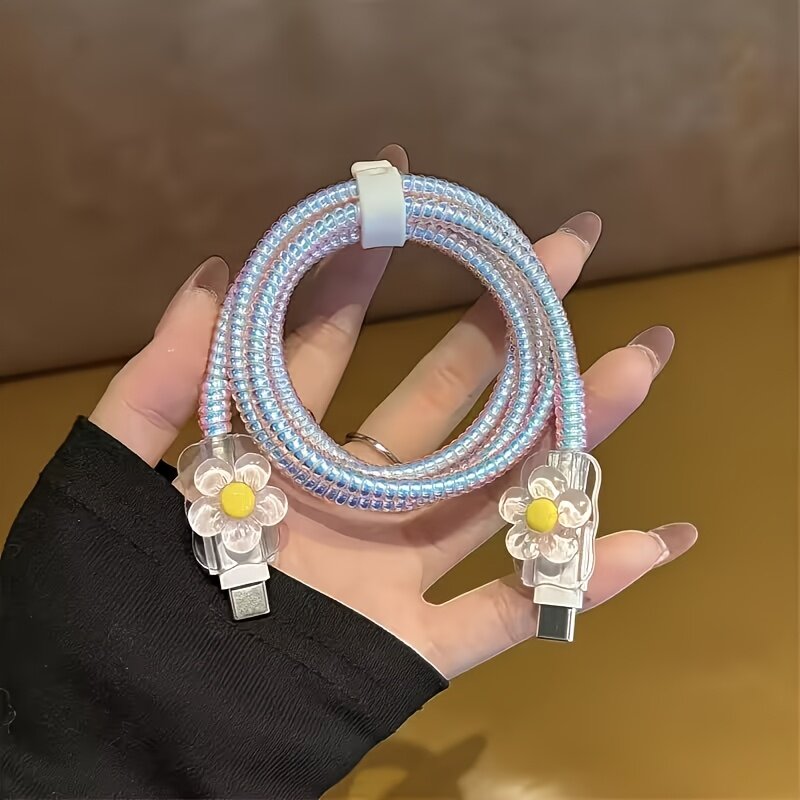 Набор из 4 пластиковых защитных чехлов для кабелей в форме цветов, розовые