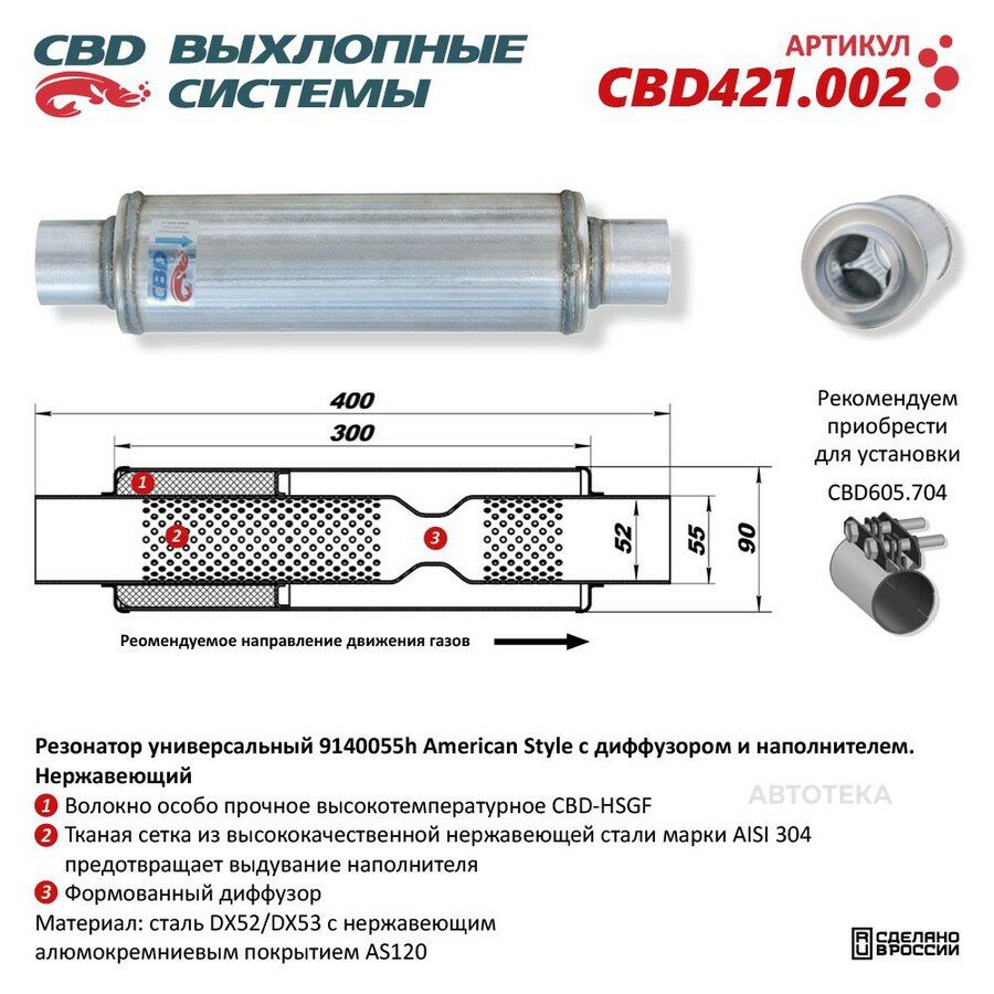 Резонатор универсальный American Style 9140055h с диффузором и наполнителем. Нер CBD CBD421002