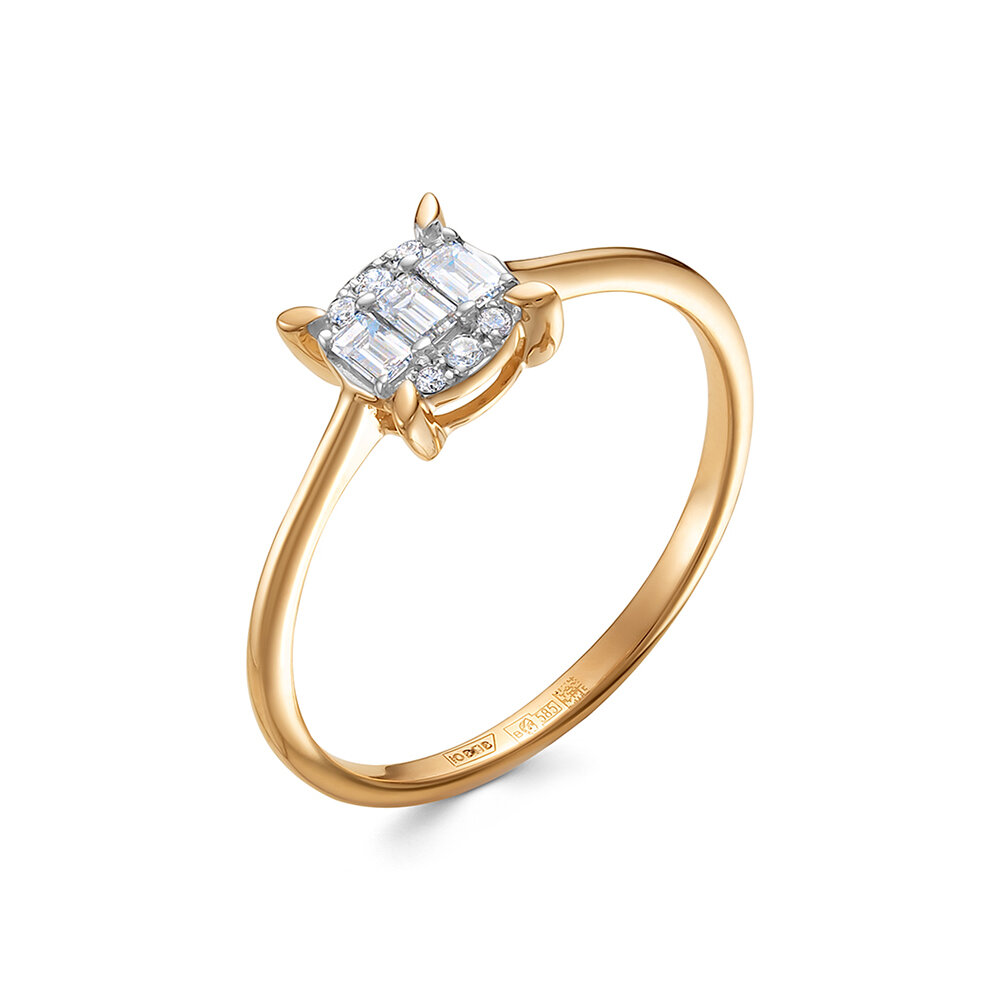 Кольцо, красное золото, 585 проба, родирование, бриллиант