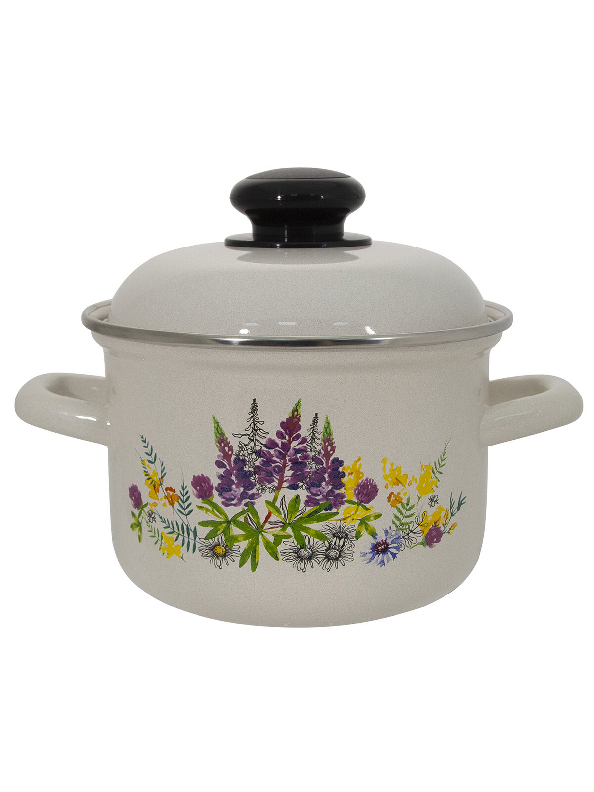 Кастрюля эмалированная Лысьвенские эмали Люпины, с крышкой, 1,5 л