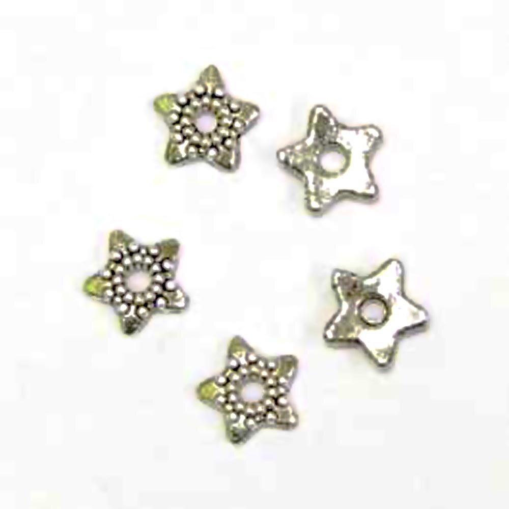 Фурнитура для бижутерии Крепежная шапочка литая Звездочка 0003128 серебряный цвет 5x2 мм, цена за 100 шт.