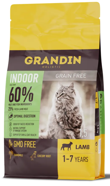 Grandin Indoor Сухой корм для кошек, с ягненком, 1,5 кг