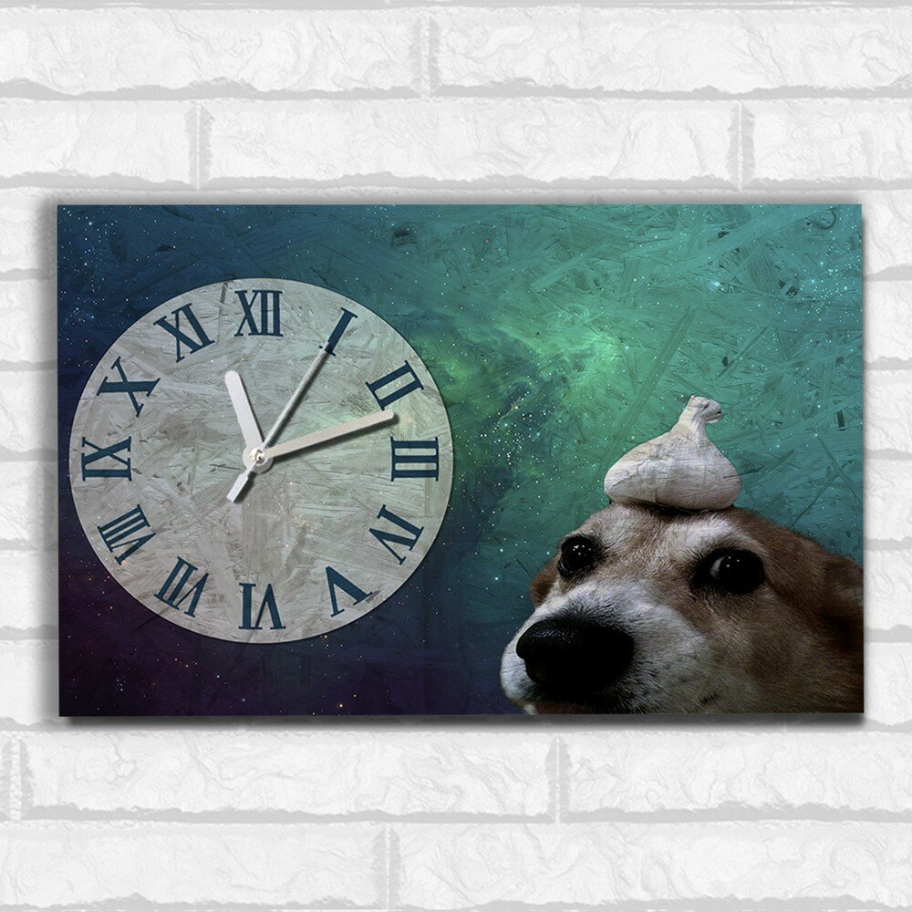 Настенные бесшумные часы ОСБ со смещенным циферблатом Животные Щенок ( Собака, цветы, Спаниель, милота, Подарок для мамы, бабушки сестры, подруге) - 2646