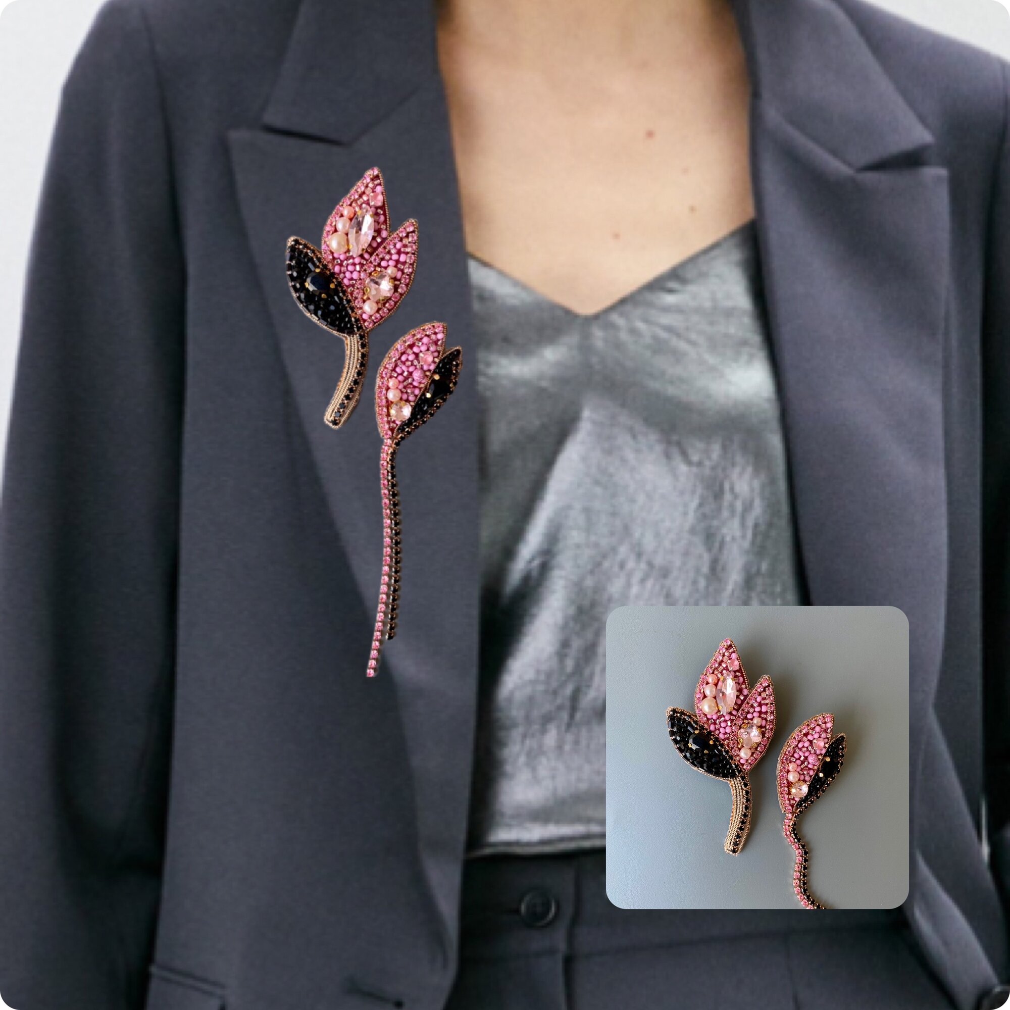 Комплект брошей, жемчуг Swarovski синтетический, кристаллы Preciosa, хрусталь