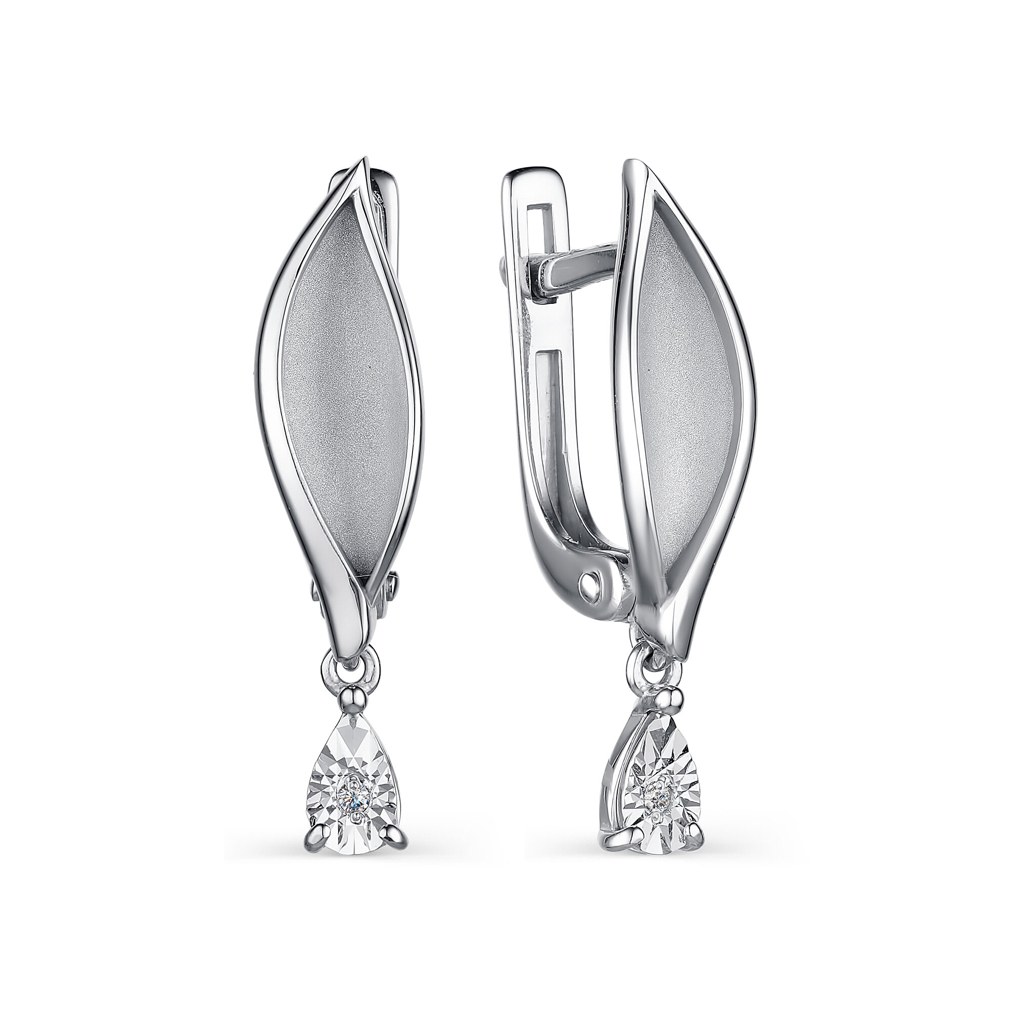 Серьги, серебро, 925 проба, родирование, бриллиант