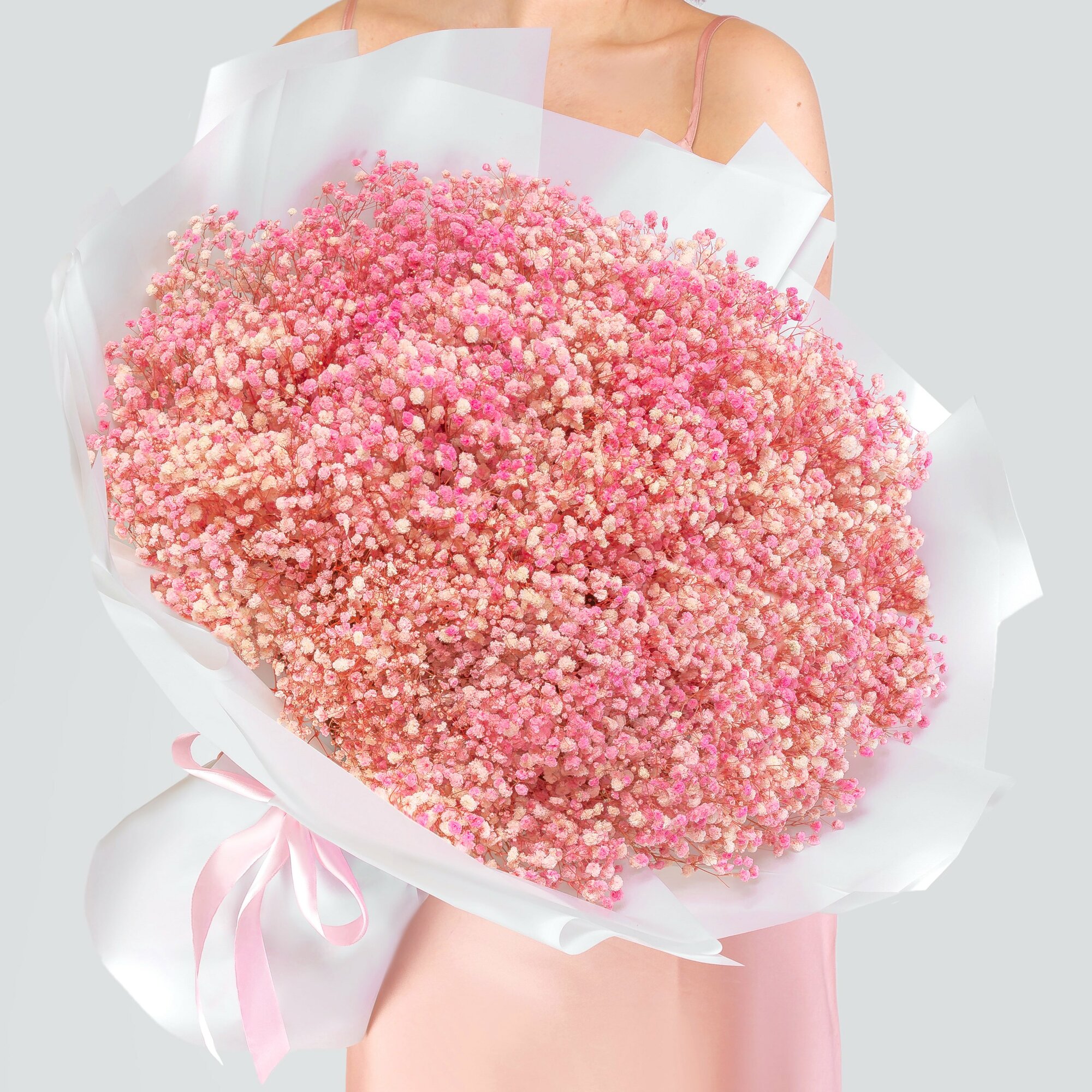 Букет Мегацвет24 "Светло-розовый", 51 гипсофила, стабилизированные, в дизайнерской упаковке