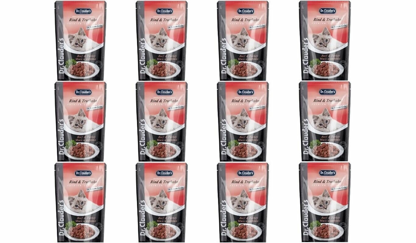 Dr. Clauder's Корм для взрослых кошек с мясом и индейкой, в желе, 85 г, 12 шт