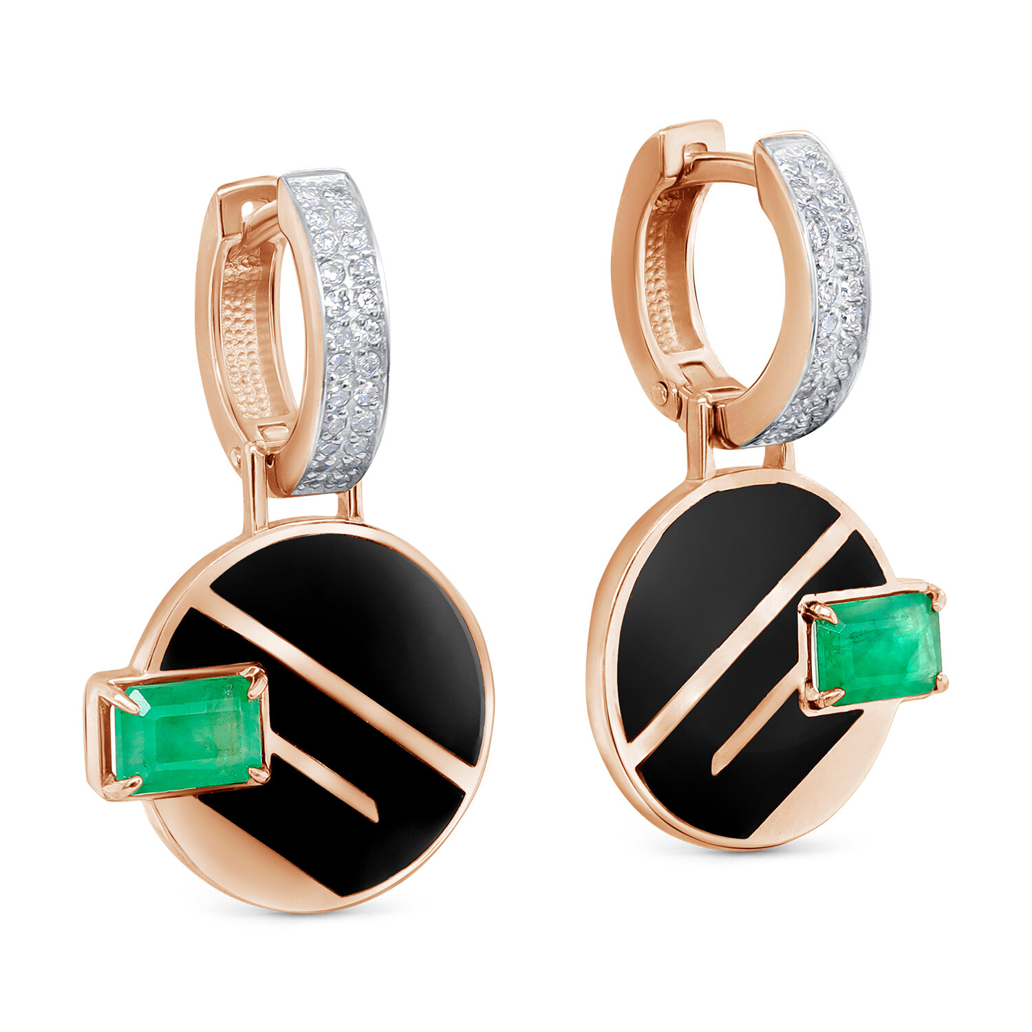 Серьги JEWELIN, красное золото, 585 проба, бриллиант, изумруд