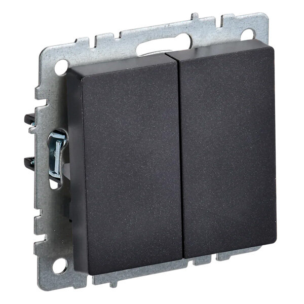 Выключатель встраиваемый двухклавишный проходной IEK BRITE BR-V22-0-10-K02 ВС10-2-6-БрЧ черный