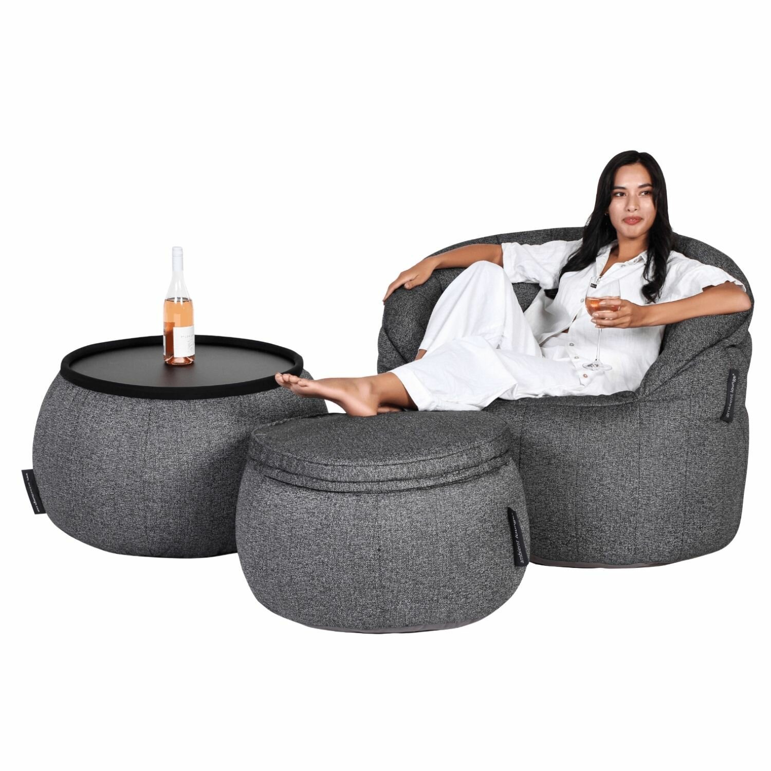 Уличное мягкое кресло со столиком Contempo Package - Titanium Weave (оксфорд, серый) - садовая лаунж мебель для террасы, веранды, беседки, бассейна