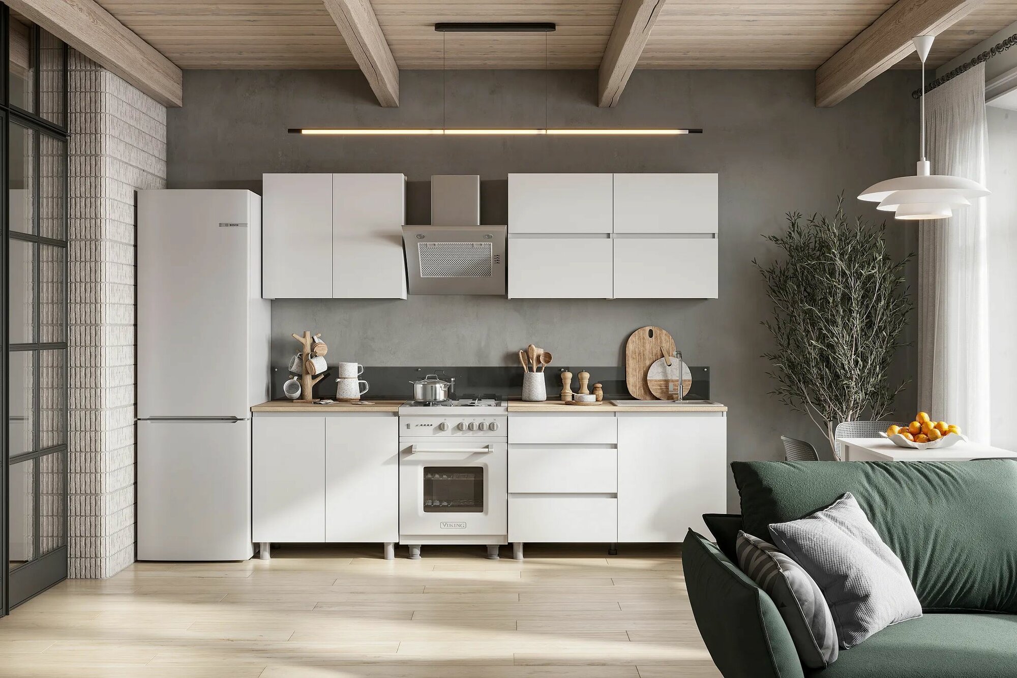 Кухня Грета 2.0 м белый текстурный / дуб сонома