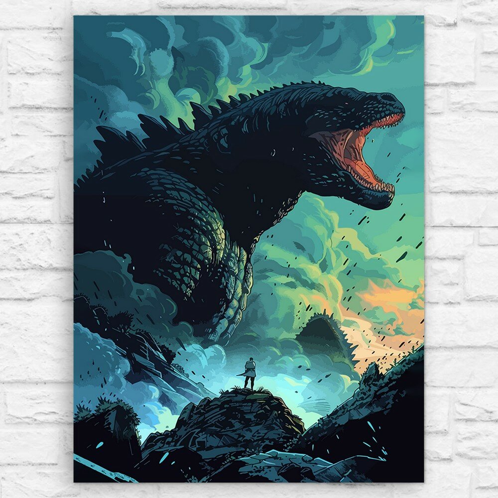 Картина по номерам на холсте фильм Годзилла (Godzilla, Кайдзю) - 15619 В 30x40