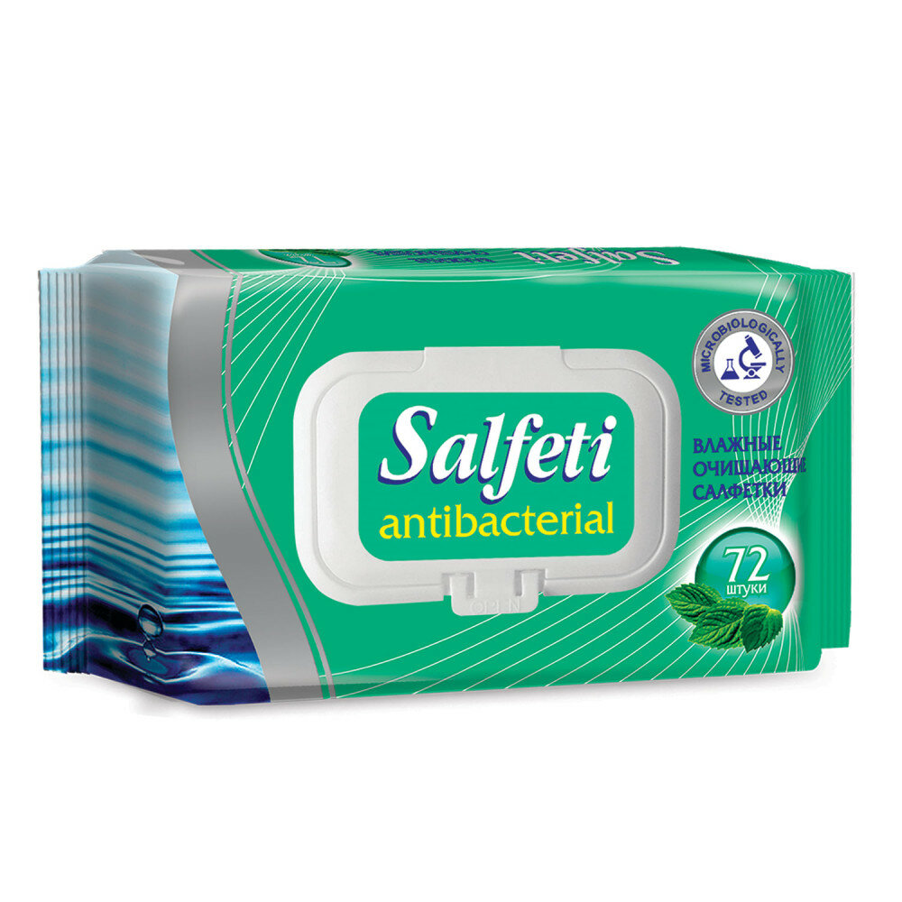 Салфетки влажные 72 шт SALFETI "Antibacterial" антибактериальные крышка-клапан 48397
