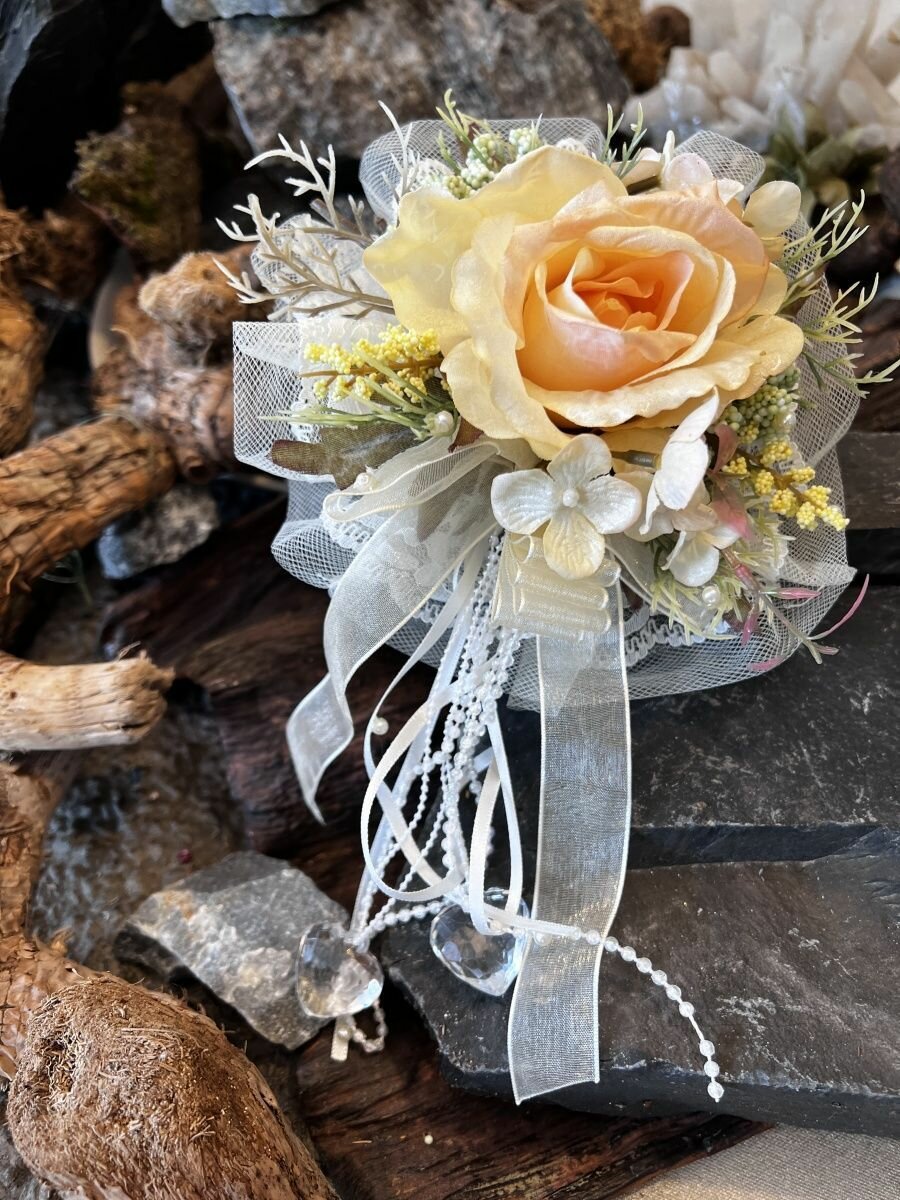 Подхват-саше Ajourele, с розой, двухрядный, универсальный, кремовый, 13х11 см