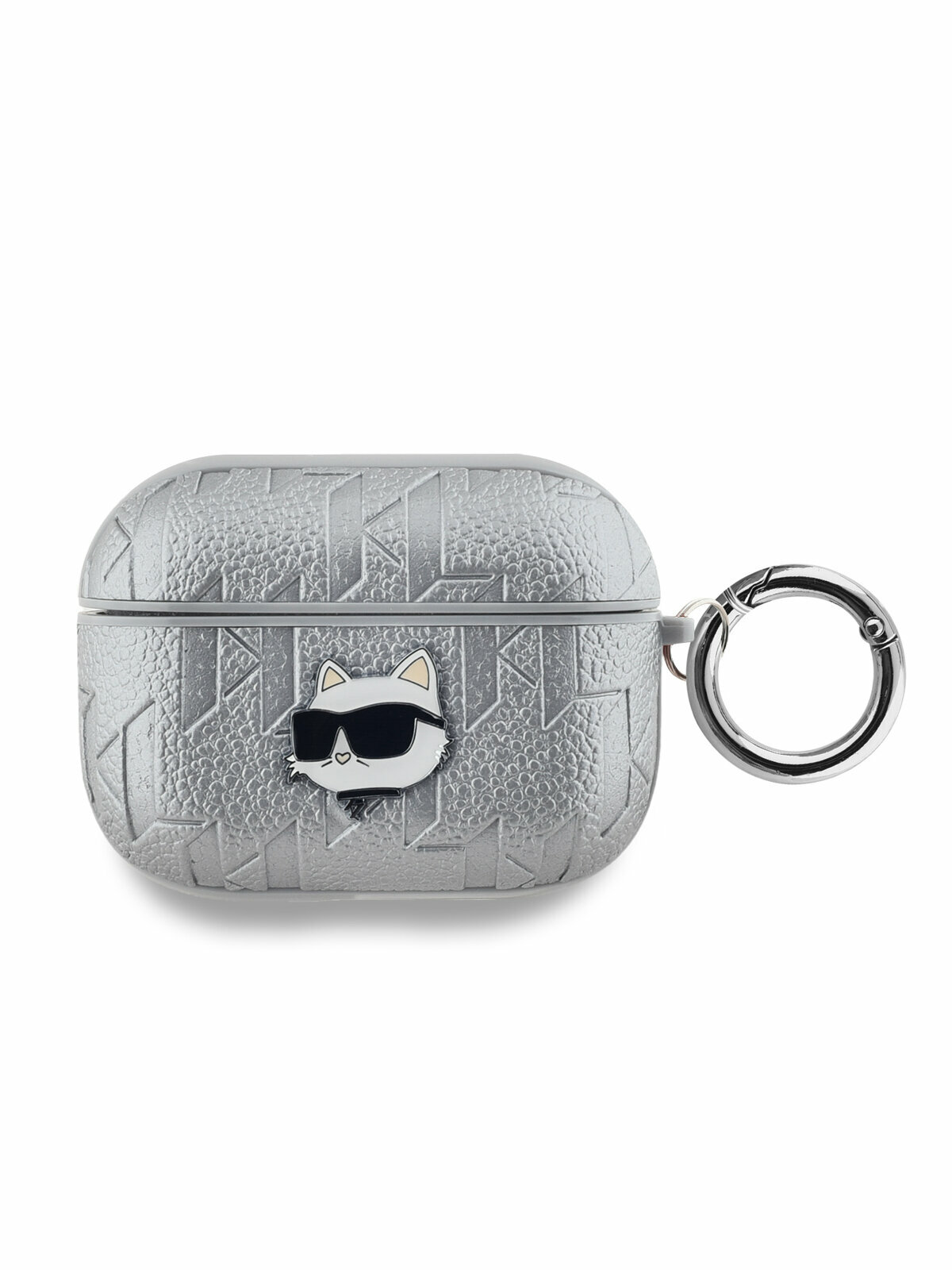 Lagerfeld для Airpods Pro чехол PU Saffiano Monogram with ring NFT Metal Head Choupette Silver