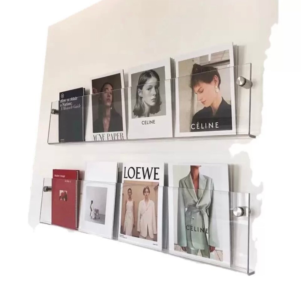 Полка пластиковая для журналов, постеров, виниловых дисков, книг. Пластиковая полка с металлическими креплениями. 100х16 см