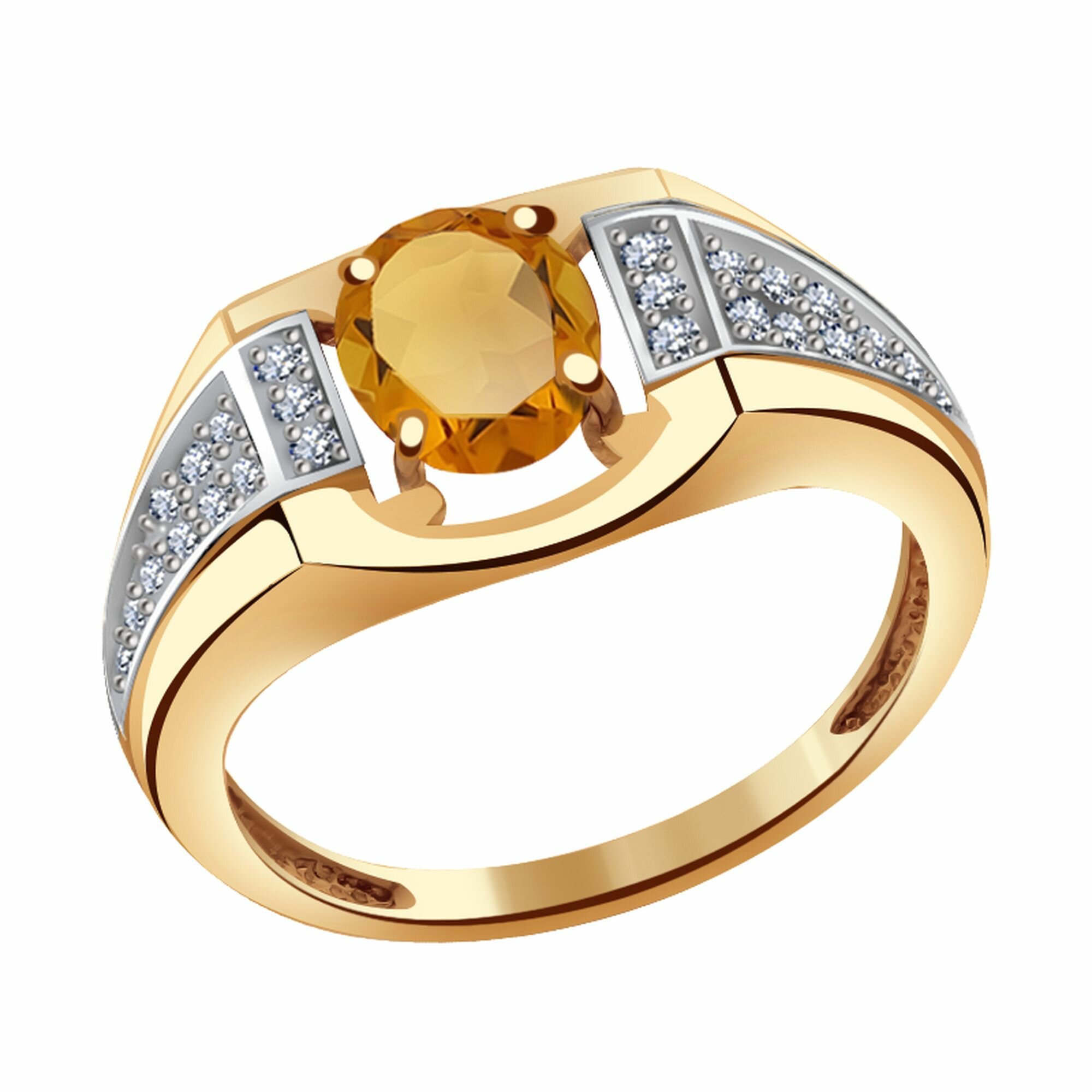 Кольцо, красное золото, 585 проба, фианит, цитрин