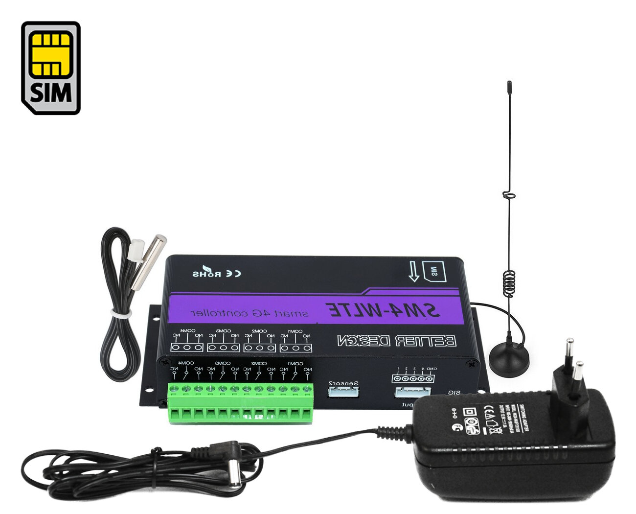 Модуль дистанционного GSM и APP управления электроприборами Upravlyator Straz-SM41(EU) (F1649EU). 4-канальное реле с вынесенным датчиком температуры