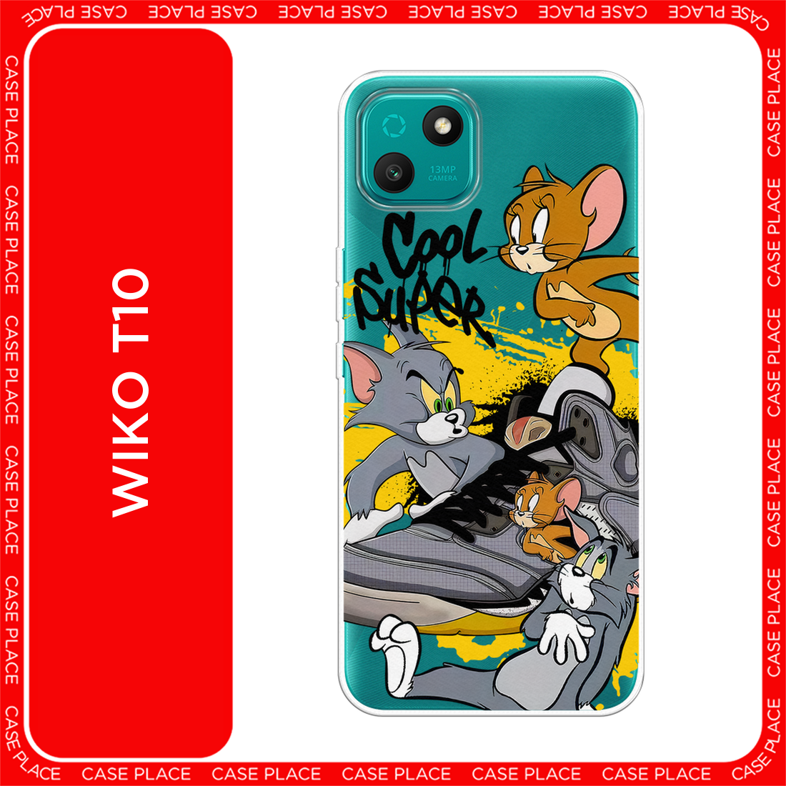 Чехол на Wiko T10 / Вико Т10 с принтом Том, Джерри и кроссовок, прозрачный