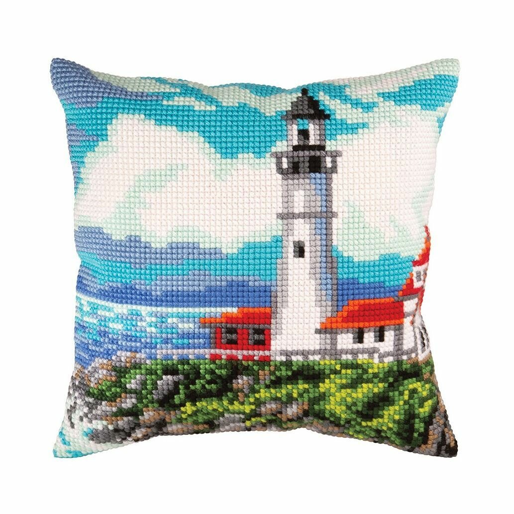 Набор для вышивания крестом подушка, "Маяк на берегу залива", 40х40 см, Collection D'Art (5430)