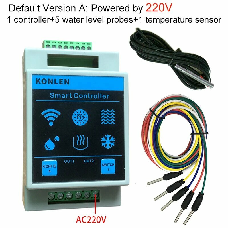 Контроллер KONLEN для воды, 220V, 5 датчиков уровня, 1 датчик температуры