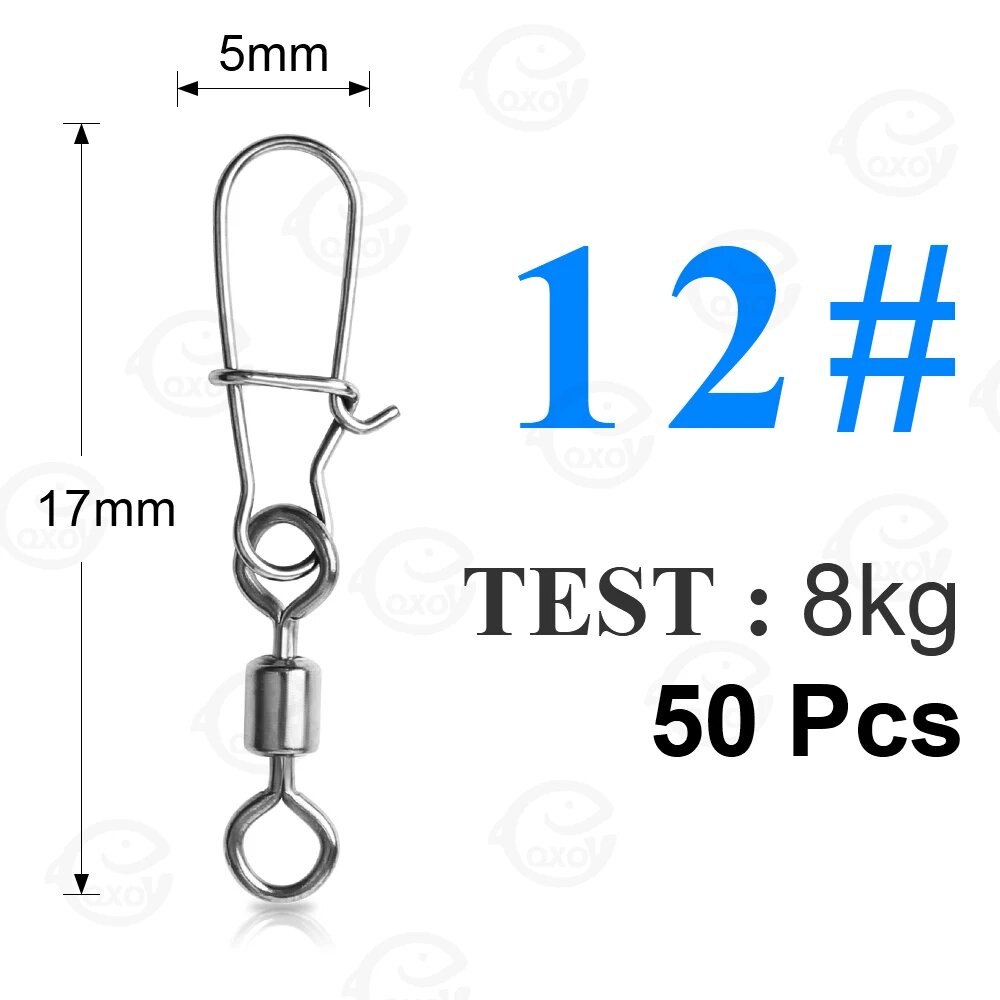 QXO 50 шт./лот, инструменты, аксессуары для рыбалки, вертлюги и защелкивающийся разъем, набор для хранения искусственной приманки, вертлюги, снасти, вращающийся рыболовный крючок, приманка
