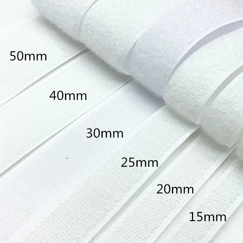 Липучки черные-белые 15-50 мм Белый, 25mm wide, White 1 Pair