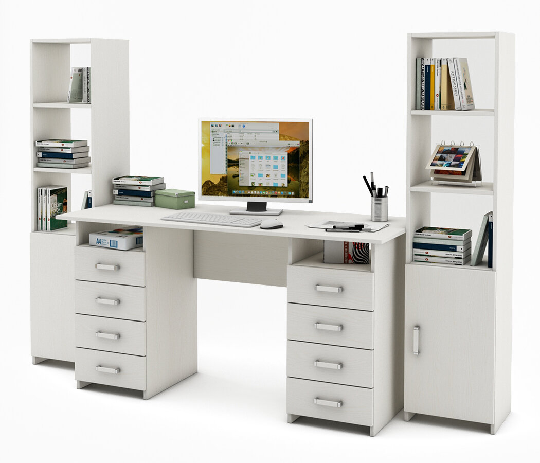 Стол письменный, компьютерный для школьника Лайт (Ньюкасл) 9, письменный стол и стеллажи, ЛДСП, 213,4х149,2х60 см