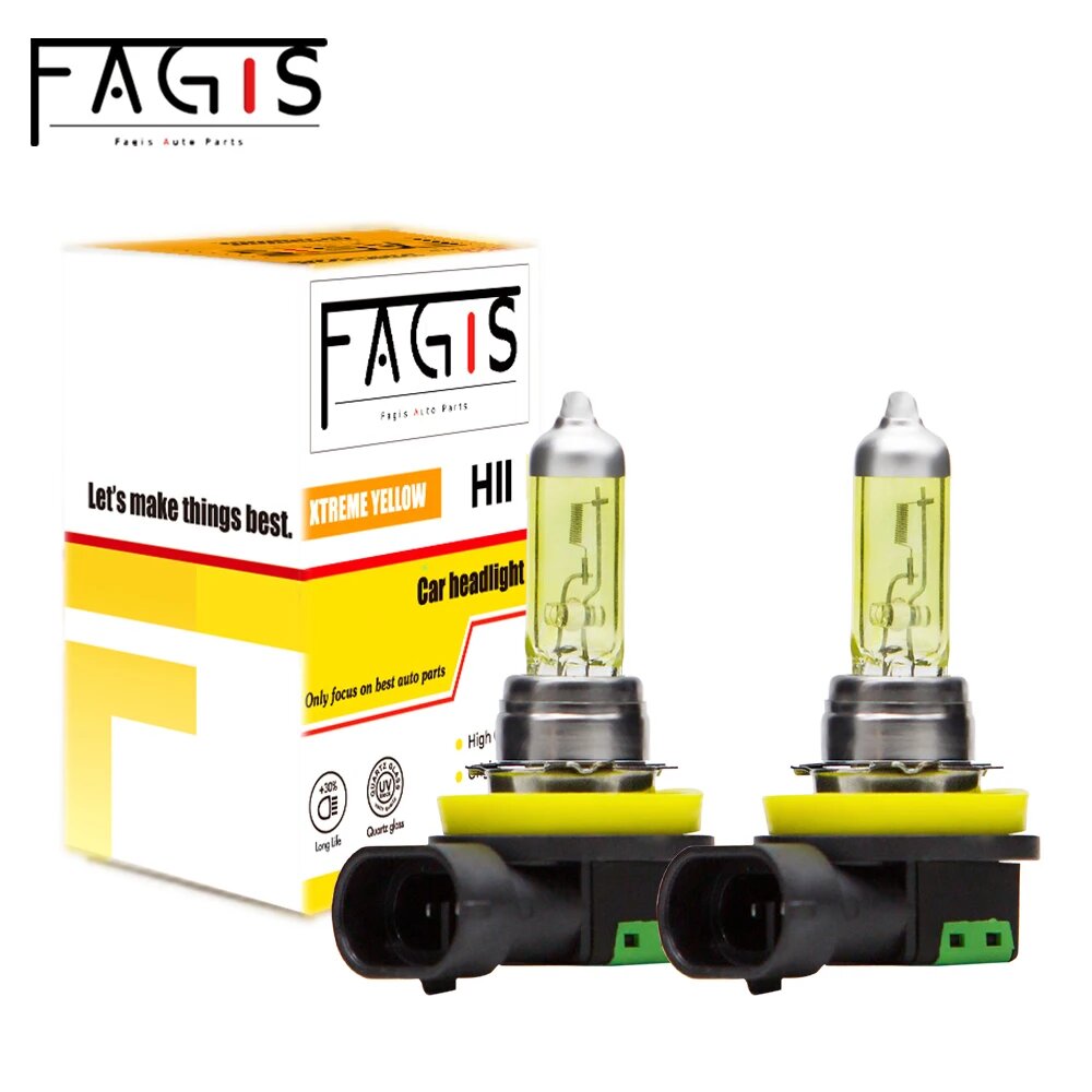 Fagis 2 шт. H11 12 В 55 Вт желтые фары 2800 К автомобильные фары авто противотуманные фары галогенные лампы