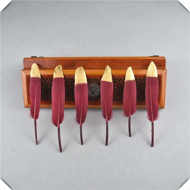 Золотые утиные перья для поделок WHxmsh 10-15 см Бордовый, 10pcs, Wine Red Gold