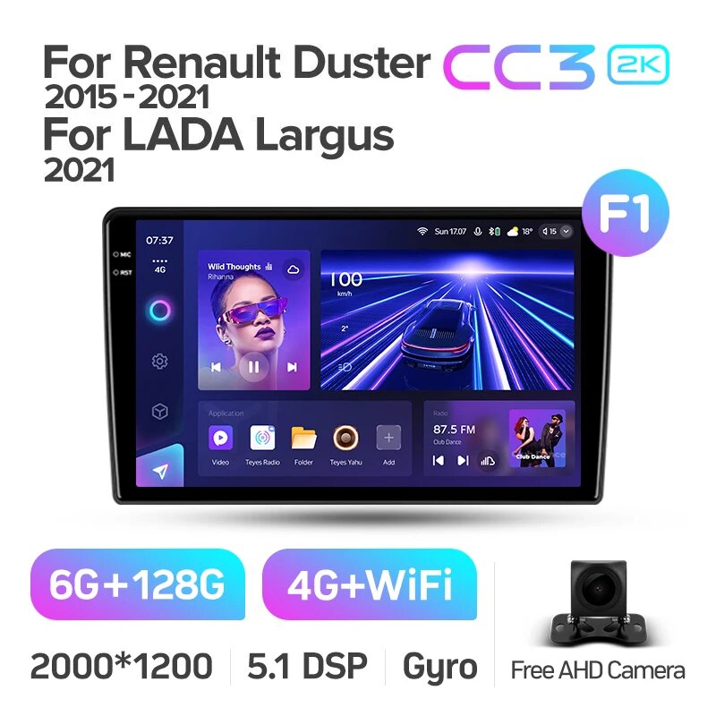 TEYES Тиайс CC3 2K Штатная магнитола For Рено Дастер 1 For Лада Ларгус 1 рестайлинг For Renault Duster 2015 - 2021 For LADA Largus I 1 2021 автомагнитола 2 DIN DVD мультимедиа автомобиля головное устройство 15dust. 2K 128G-F1