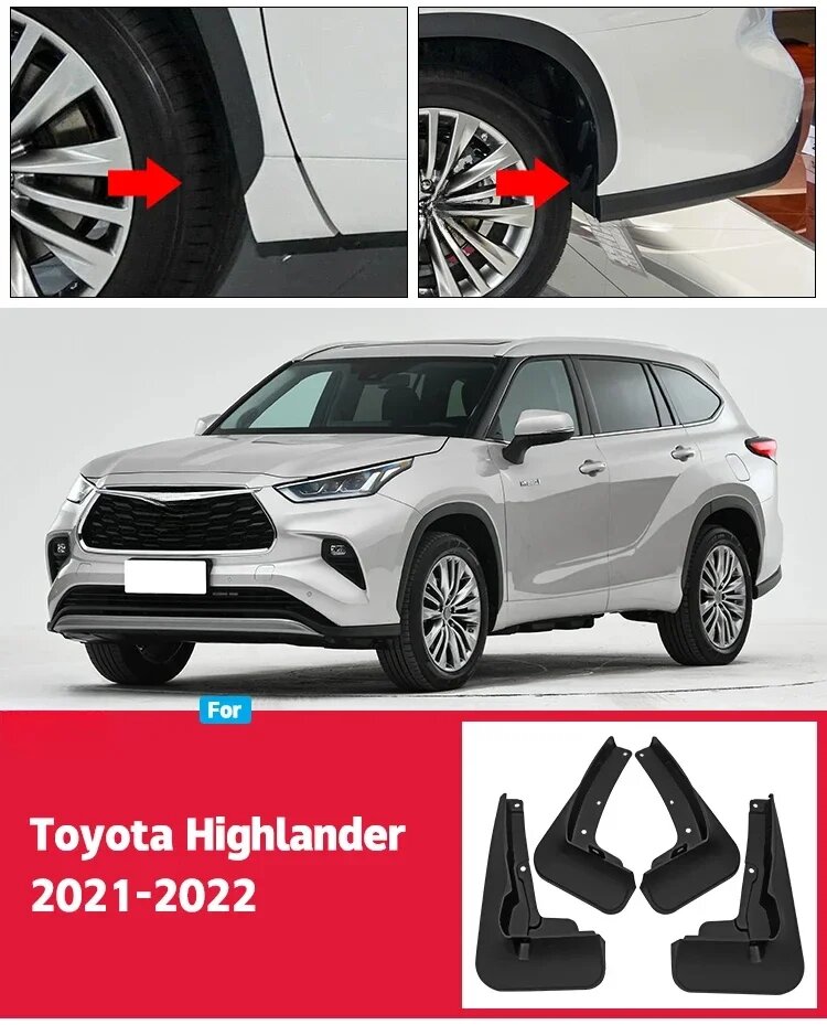 Брызговики для Toyota Highlander Kluger 2015-2022 2023 2024, грязеотталкивающие щитки, брызговики, передние и задние автомобильные аксессуары For Highlander 2021